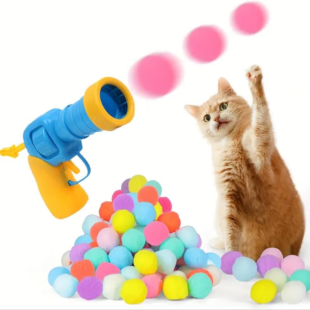 Cat Toy Ball Launcher Gun, Cat Balls Fetch Toy Gun Shooter, Plush Ball ...