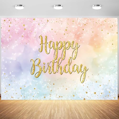Amazon.com : 6x4ft Pastel Rainbow Happy Birthday Backdrop Watercolor ...