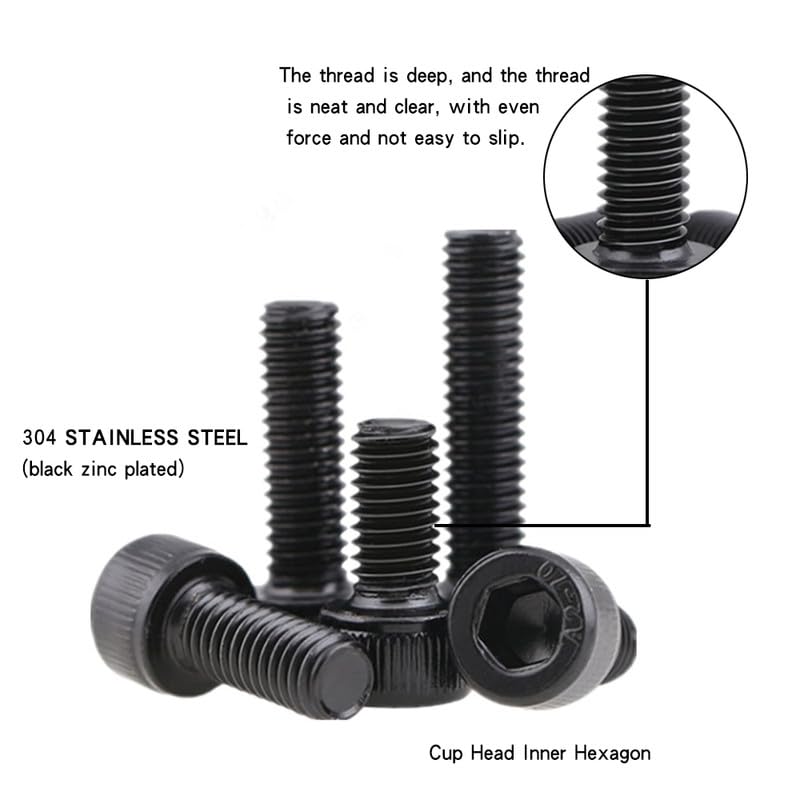 M3 x 25mm Hex Socket Head Bolts, Black Stainless Steels Allen Thread ...