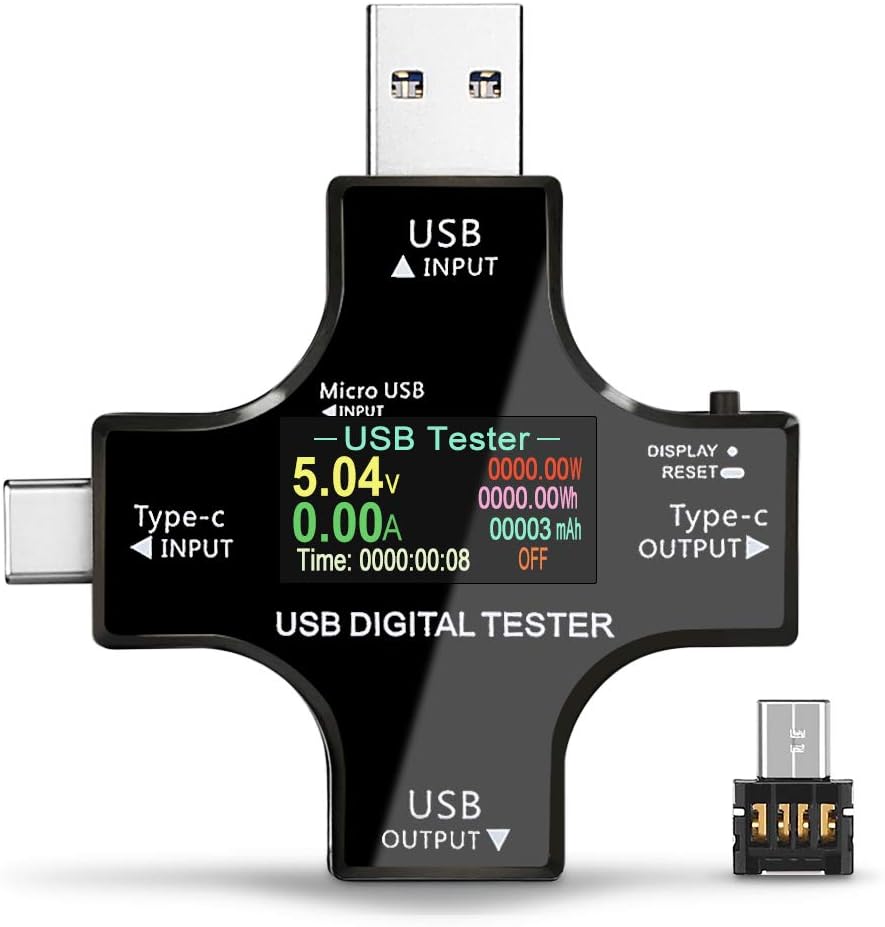 USB Power Meter Testers, Multi Functional 2 in 1 Type C USB Tester, LCD ...