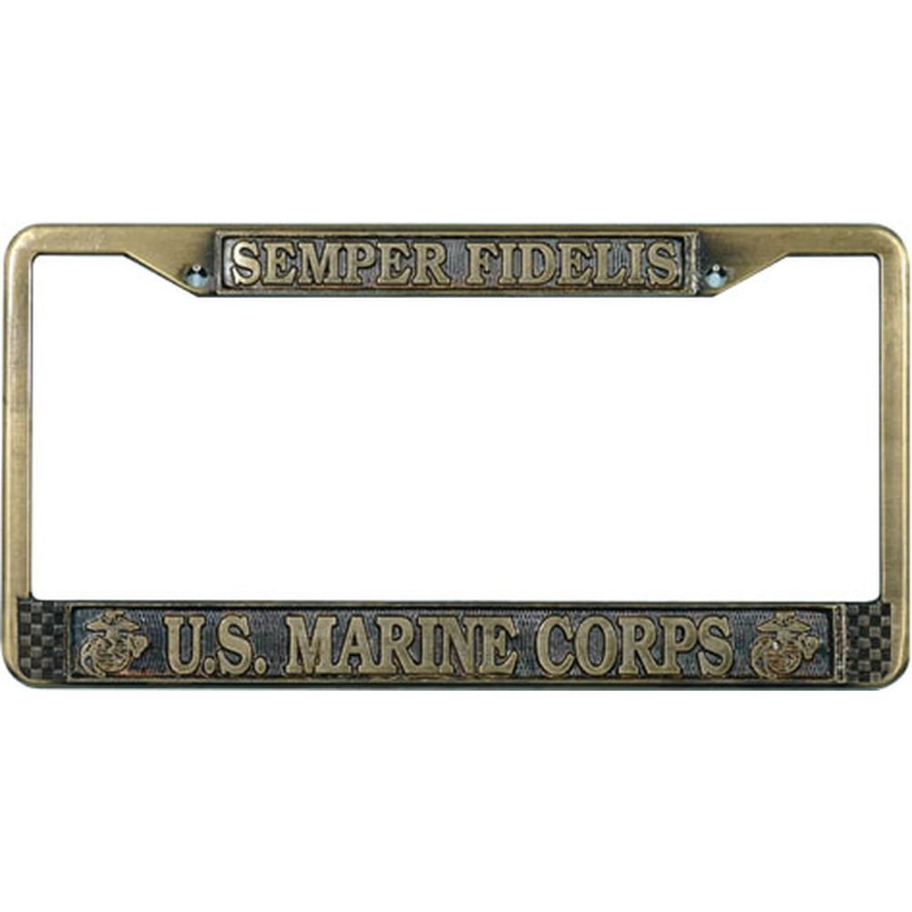 Amazon.com: U.S. Marines License Plate Frame (Antique Brass Plated ...