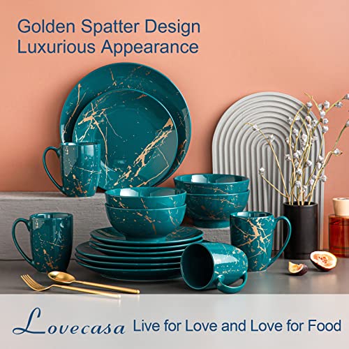 LOVECASA Porcelain Dinnerware Set for 4, 16 Piece Plates and Bowls Sets ...
