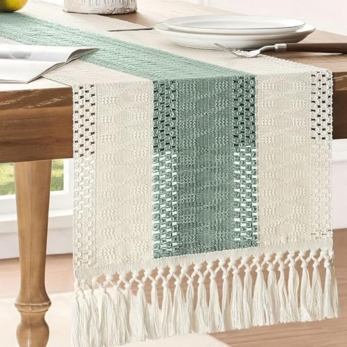 Table Runner, Natural Linen Table Runners for Dining Table with Tassels ...
