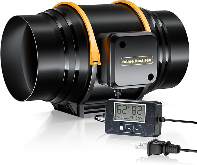 6 Inch Inline Duct Fan, 406 CFM Ventilation Exhaust Fan,Button Control ...