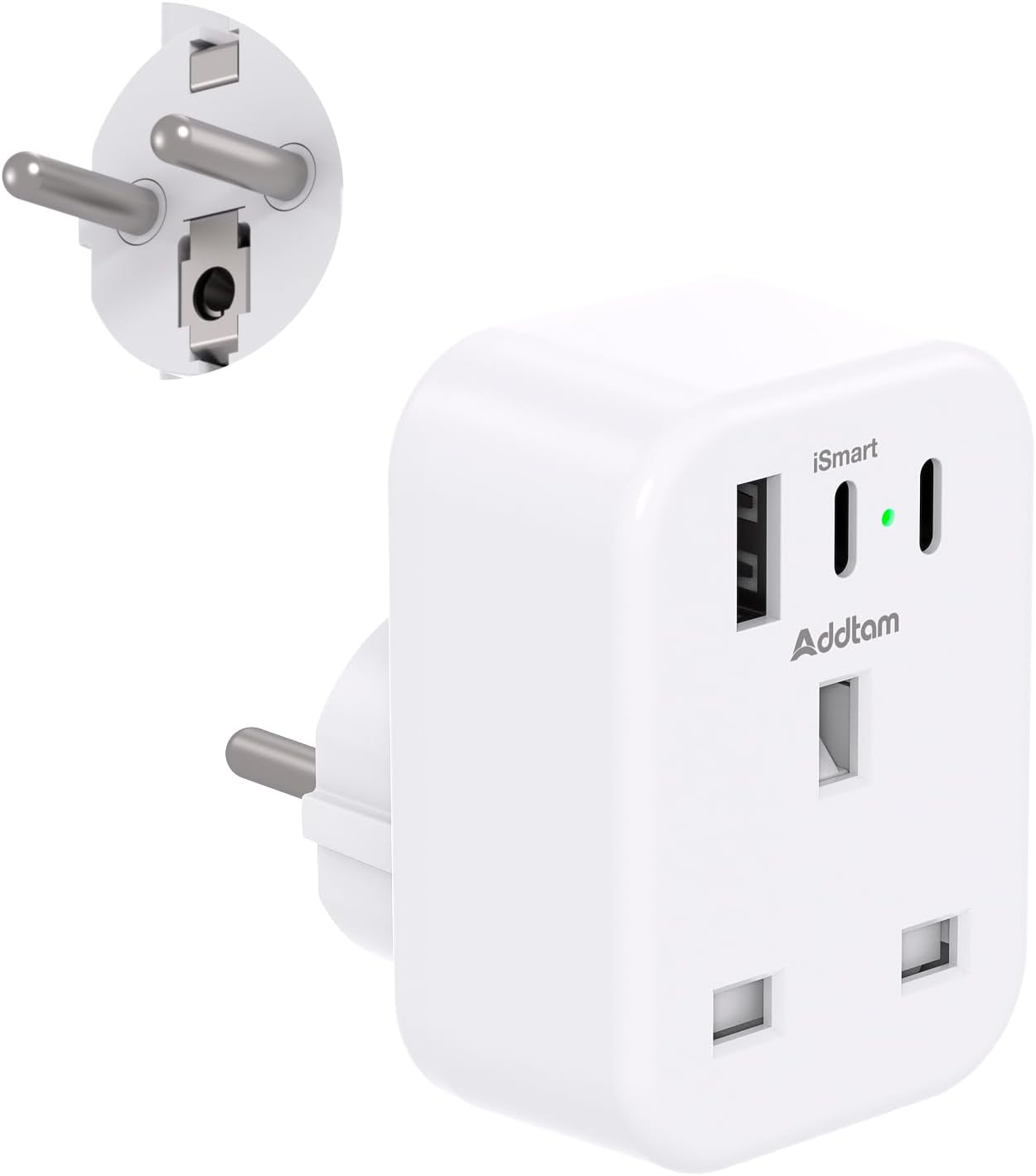 UK to European Plug Adapter with 3 USB Ports(2 USB C), EU Schuko Travel ...