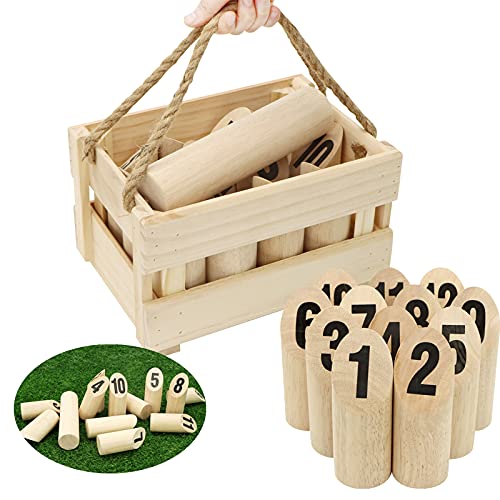 JOYIN 12 Wooden Throwing Game Set Pin & Skittles Game, Number Block ...