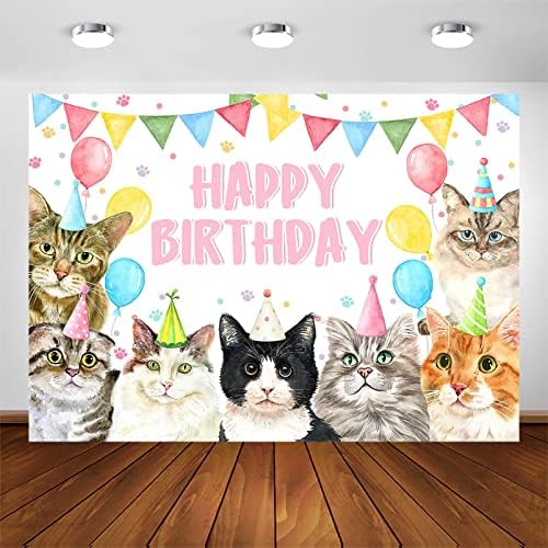 Amazon.com : Avezano Happy Birthday Backdrop Cute Cats Theme Birthday ...