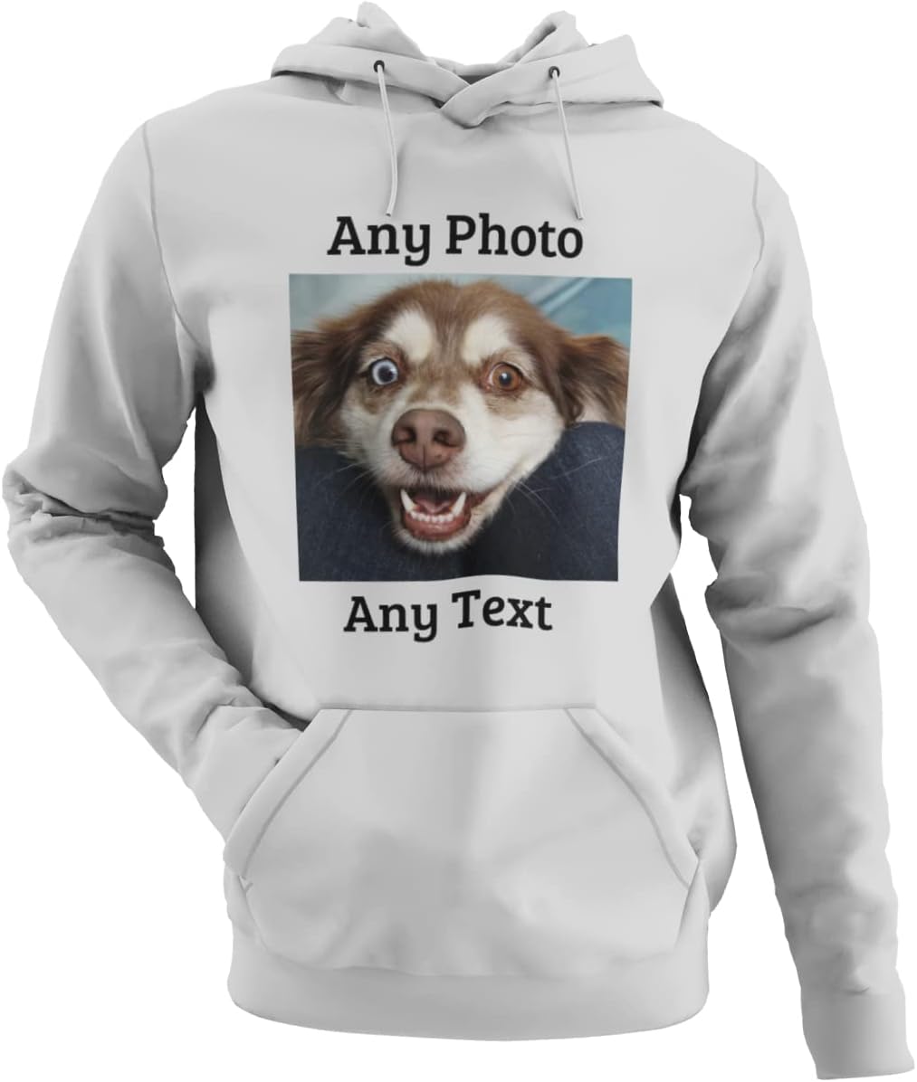 Personalised Unisex Hoodie with Photo and Text in Grey Sizes XS - XXXL ...