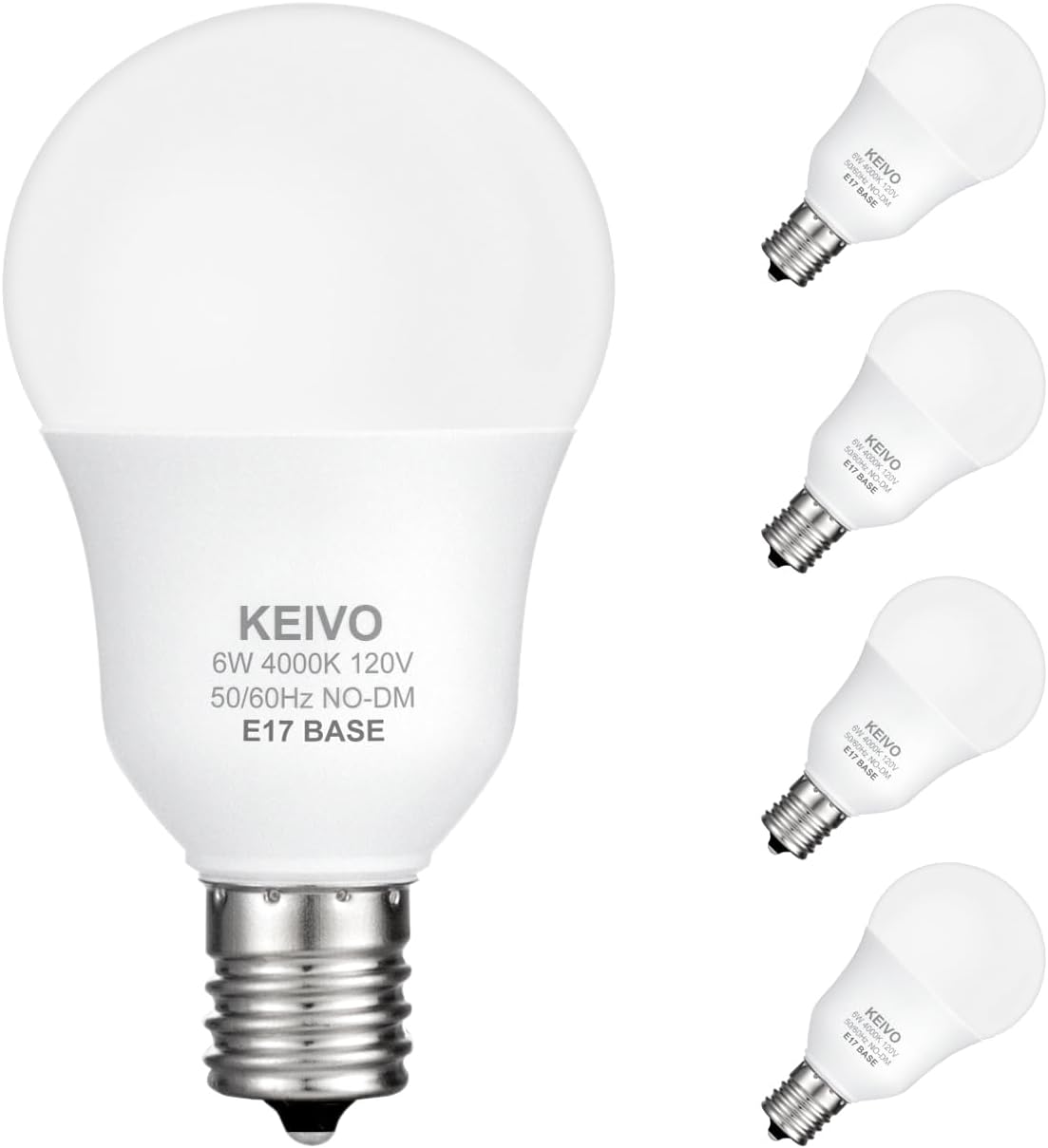 KEIVO E17 Intermediate Base LED Light Bulbs, 6W(60 Watt Equivalent), Cool White 4000K, 600lm ...