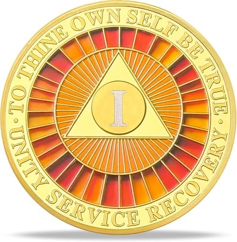 Amazon.com: 1 Year Anniversary Sobriety Coin | Orange & Red Triangular ...