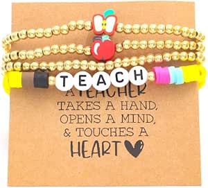 Amazon.com: VALIJINA Beaded Bracelet for Women Handmade Wood Beaded Teacher Appreciation ...