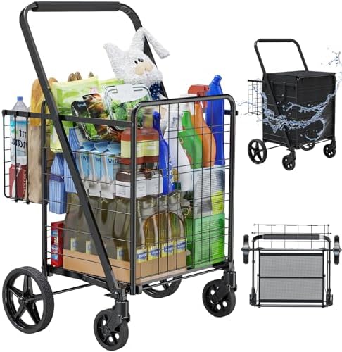 Folding Shopping Cart with Waterproof Bag, Grocery Cart with Encrypted ...