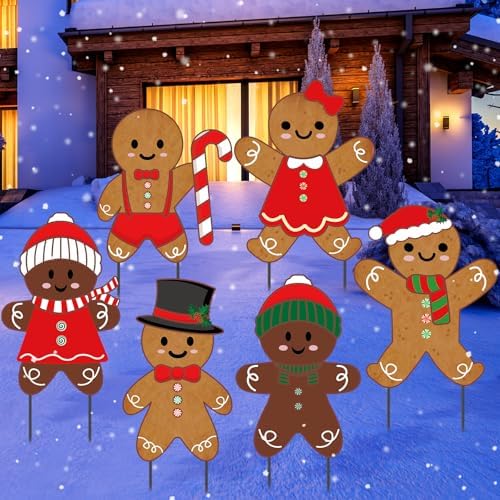 Amazon.com : Silkfly 6 Pack Metal Christmas Gingerbread Man Yard Signs ...