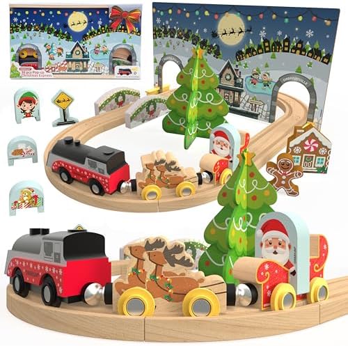 Amazon.com: Wooden Christmas Train Set Battery Operated Motorized ...
