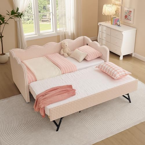 Amazon.com: KEIKI Twin Size Upholstery Daybed with Trundle and USB ...