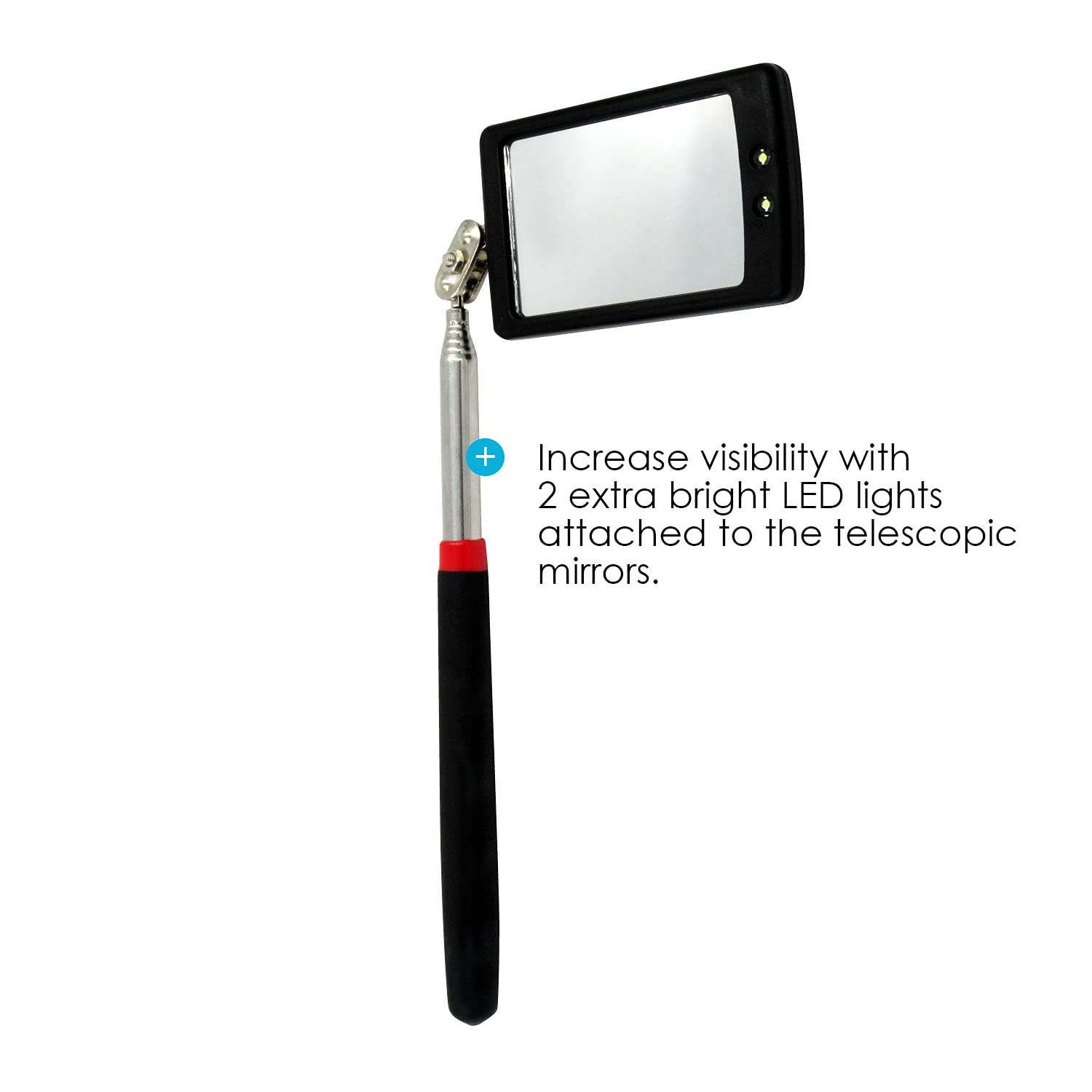 Houseables Inspection Mirror, Telescoping LED Light, 34" Extension, 360 ...