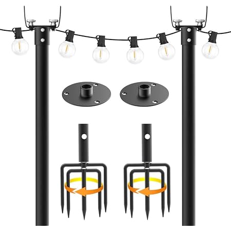 Eazielife 10FT String Light Poles for The Outdoor, Heavy Duty Metal ...