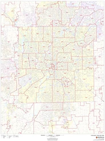 Amazon.com : Indianapolis, Indiana Zip Codes - 36" x 48" Laminated Wall ...