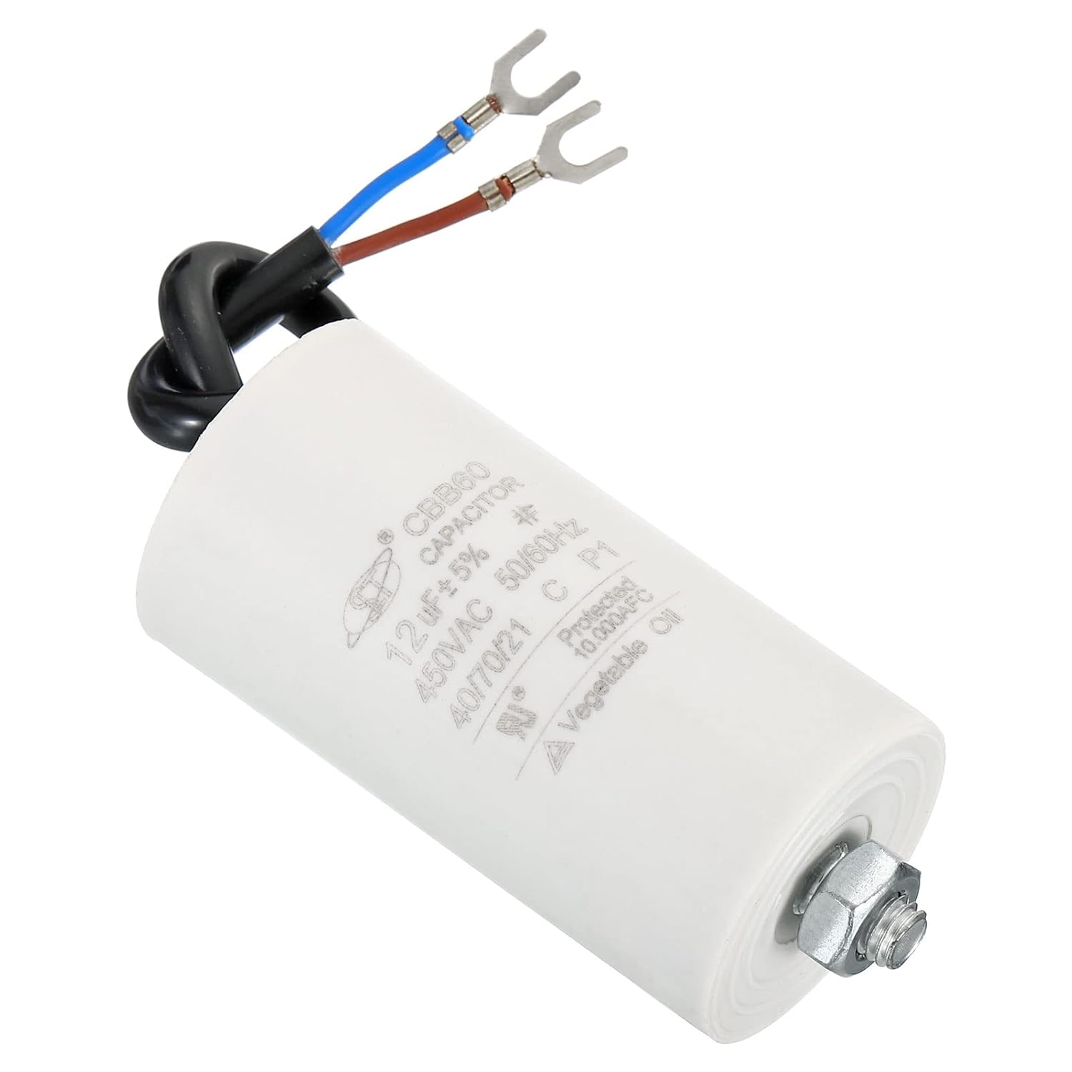 PATIKIL CBB60 12uF Running Capacitor, AC 450V 2 Wires 50/60Hz Cylinder Bottom with Screw 78x40mm ...