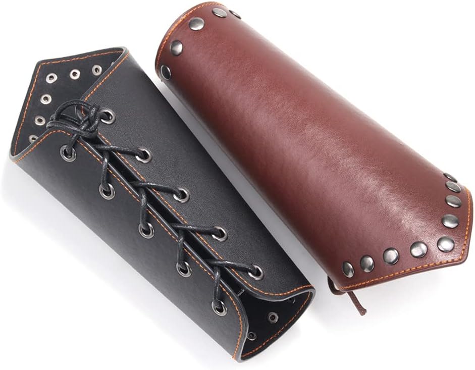 Aabellay Leather Gauntlet Wristband Medieval Bracers Wrist Band Wide ...