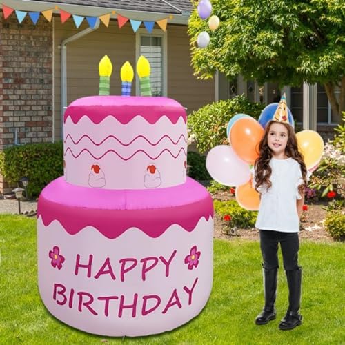 Amazon.com: COMIN 5.7 FT Birthday Inflatable Cake Outdoor Decorations ...