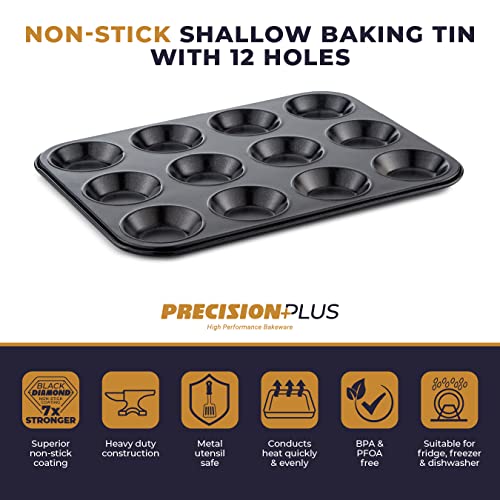 Tower T943007HG29 Precision Plus Shallow Muffin Tin with 12 Moulds Made ...