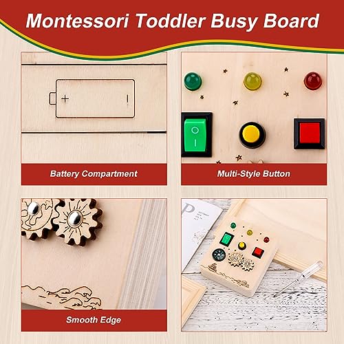 PEUTIER LED Light Switch Busy Board, Wooden Montessori Busy Board with ...