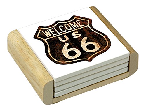 Counter Art Absorbent Coasters Route 66-Rust In Wooden Holder, Set of 4 ...