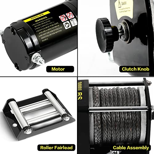 ATV Winch 3000LB, 12V DC Electric Winch with 50Ft Synthetic Rope ...
