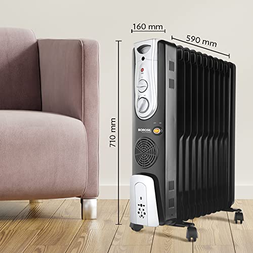 Borosil Volcano 11 Fin Oil Filled Radiator Room Heater, 2900 W, Black