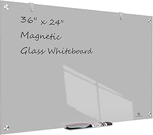 Amazon.com : TSJ OFFICE Glass Dry-Erase Board - 36 x 24 Inches Wall Mounted Magnetic Whiteboard ...