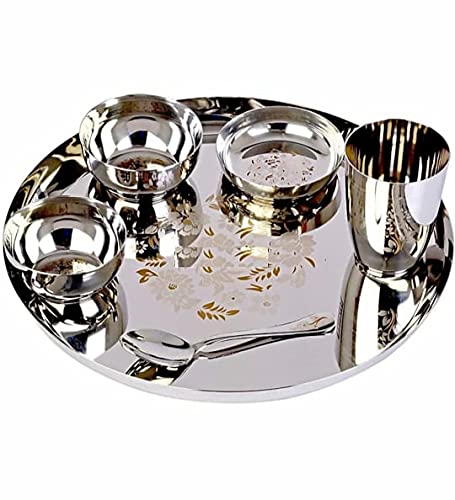 Omkar Enterprises Stainless Steel Dinner Lunch Thali Set with Beautiful ...