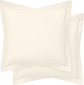 Amazon.com: Cotton Metrics Heavy Quality European Square Pillow Shams Set of 2 Ivory 600TC 100% ...