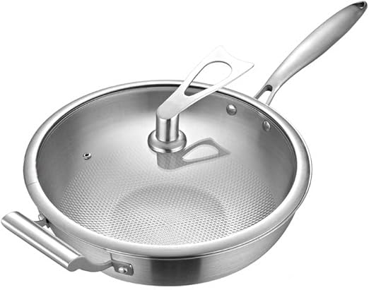 Amazon | ステンレス フライパン 30cm/32cm/34cm 304ステンレス鋼鍋 ハニカム構造 ih対応 食器洗機対応 最高の耐久性 手入れが簡単 全て熱源に対応 蓋つき (ガラス ...