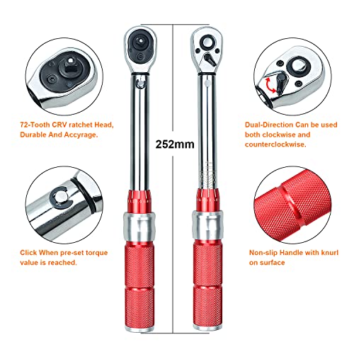 Zoomtools 1/4-Inch Drive Click Torque Wrench Set, Dual-Direction ...