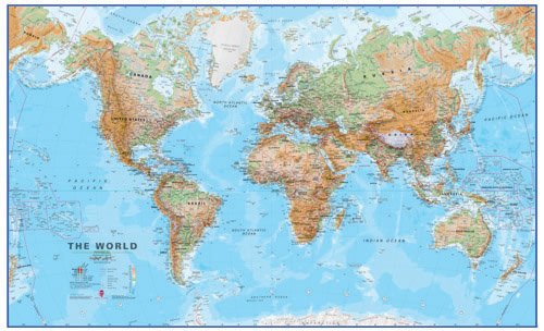 Maps International Huge World Wall Map Physical Without Flags Laminated ...