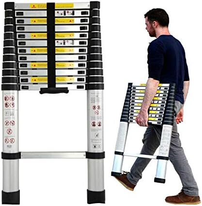Compact 3.8M/12.5Ft Aluminium Portable Telescopic Ladder DIY Extendable ...