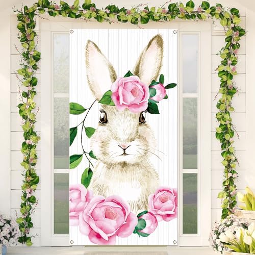 Amazon.com : Sunwer Happy Easter Door Cover Bunny Flower Spring Holiday ...