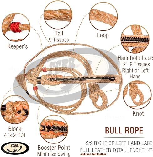 Bull Rope Custom 9/7 Right Hand Half Leather – Length with Knot 14 ...