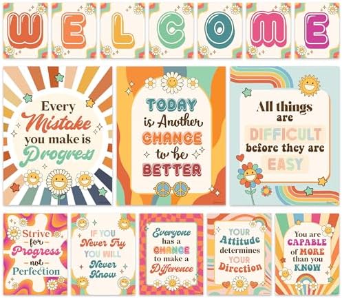 Amazon.com : Decorably 15 Retro Groovy Classroom Decor, Matte-Laminated ...