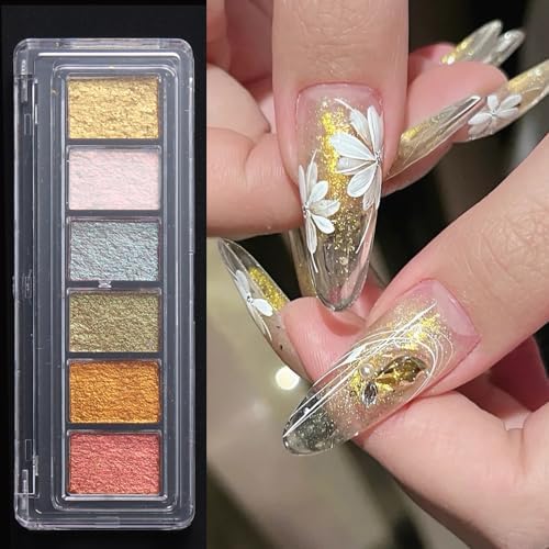 Amazon.com: 6 Colors Solid Metallic Nail Glitter Powder Set, Gold Foil ...