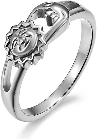 Amazon | [REPUGN] エンゲージリング、マリッジリング（男女兼用）、スマイル人面サンムーンステンレスリング | リング 通販