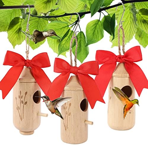 Amazon.com: 3 Packs Wooden Hummingbird House for Outside Hanging Neting ...