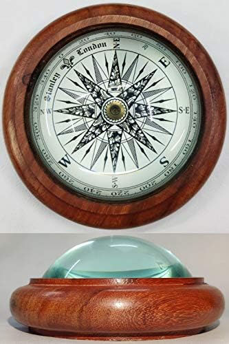 ANTIQUANA Half Moon Optical Illusion Desk Paper Weight Compass Wooden ...