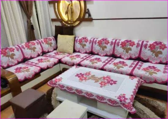 BALLEY L shape sofa covef 7 seater with table cloth (Pink) : Amazon.in ...