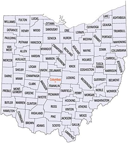 Amazon.com: Home Comforts County Outline Map of Ohio-12 Inch by 18 Inch ...