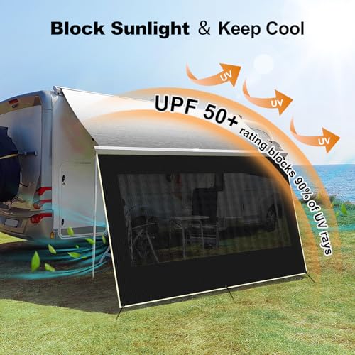 RV Awning Sun Shade Screen 16'3''×8', Heavy-Duty 600D PVC Mesh, Camping ...