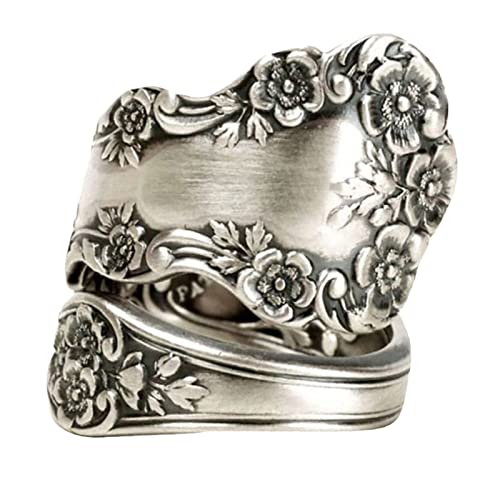 100% Apollo Vintage Silver Spoon Rings for Women Victorian Flower Open ...