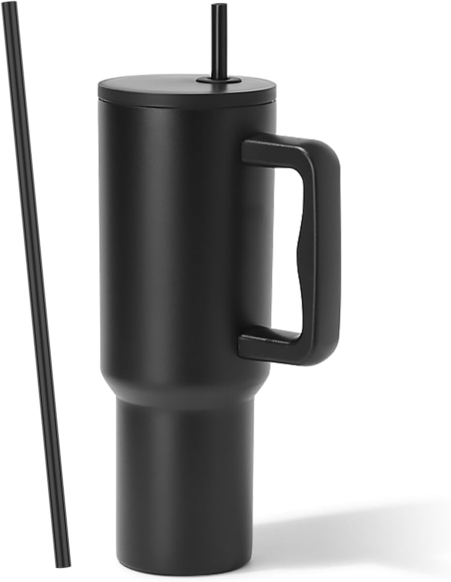MXHIGO 40OZ Vaso Térmico con Asa y Pajita, Botellas de Agua Acero Inoxidable, Antigoteo y ...