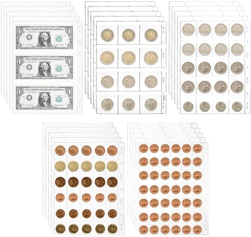 Amazon.com : Jucoan 25 Sheet Coin Collection Pages, Total 535 Pockets 5 ...